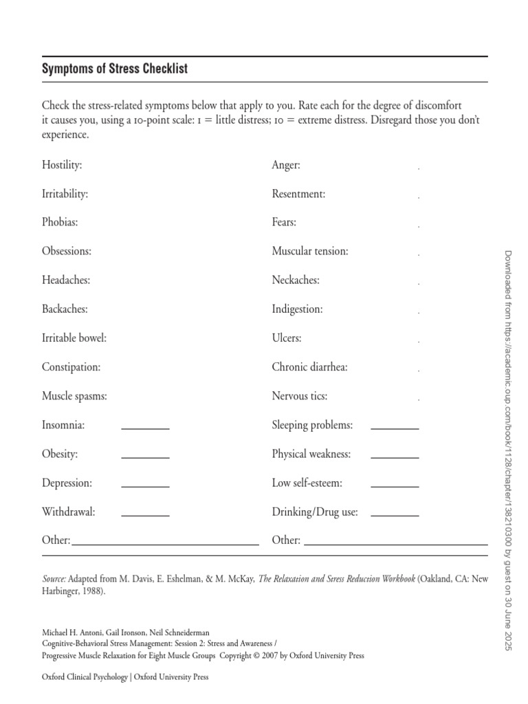Symptoms of Stress Checklist | PDF | Insomnia | Stress (Biology)