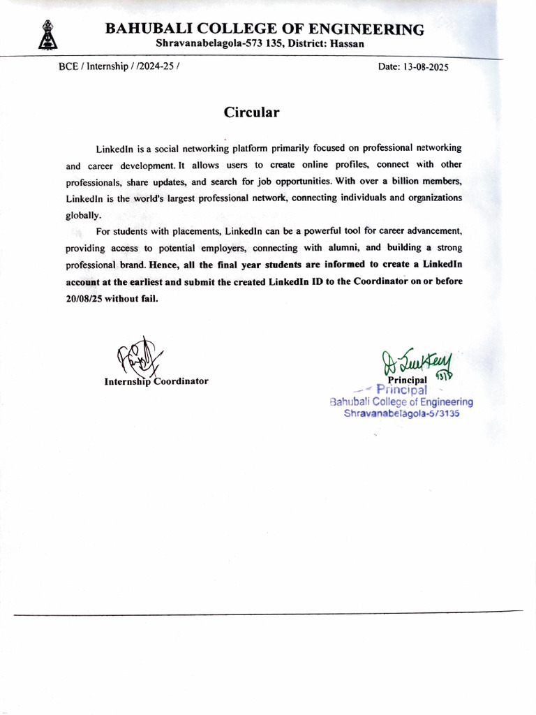 Internship LinkedIn Circular | PDF