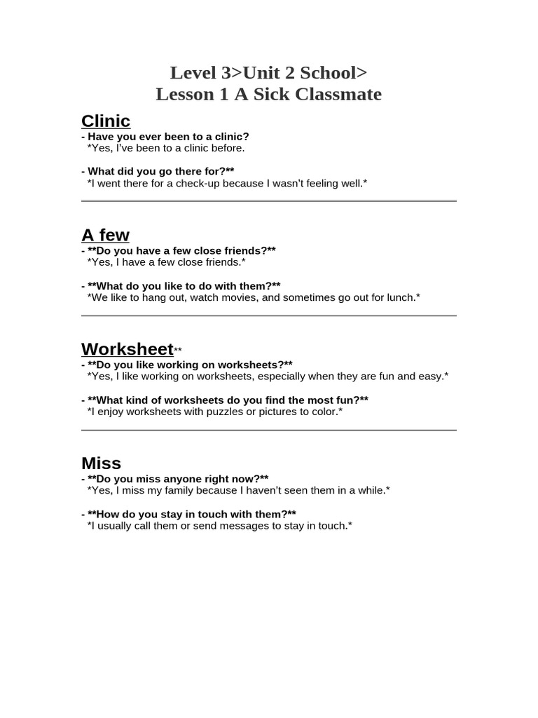 Lesson 1 A Sick Classmate | PDF