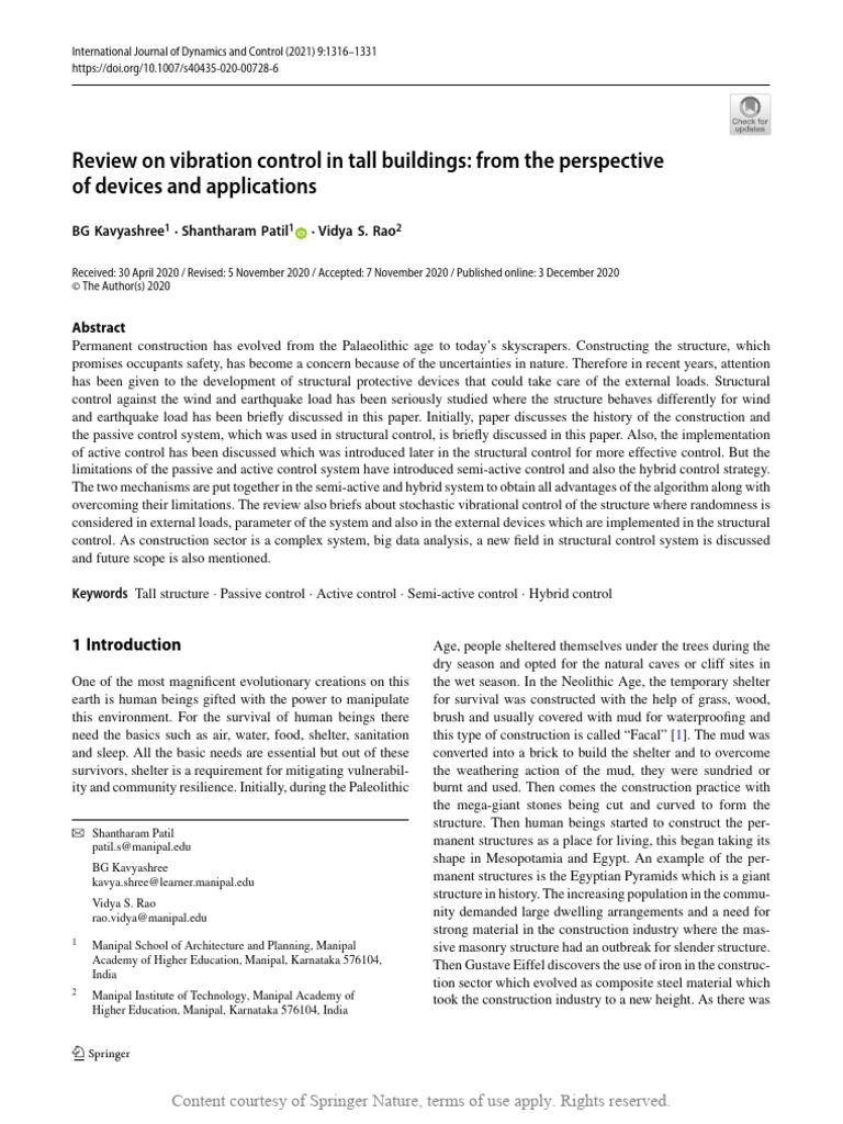Review On Vibration Control in Tall Buildings From The Perspective ...