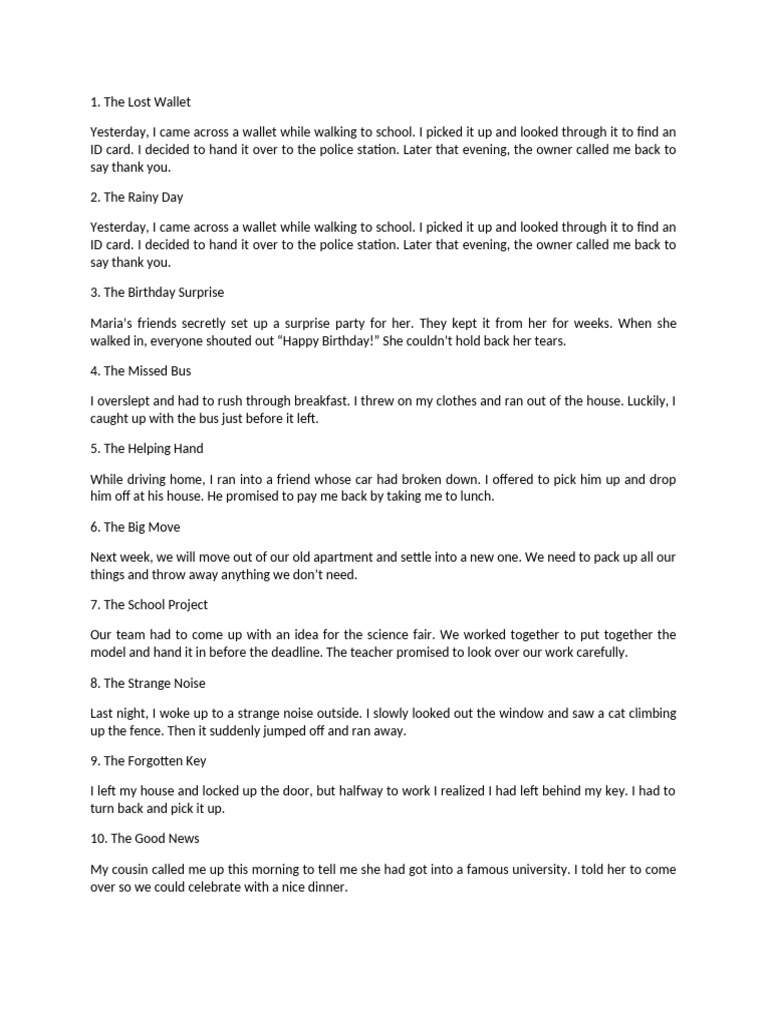Short Stories of Daily Life Events | PDF