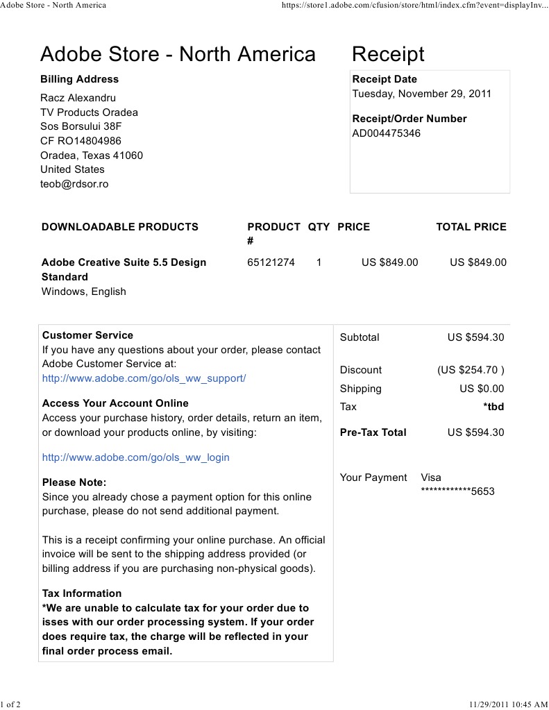 Adobe Purchase Receipt | PDF