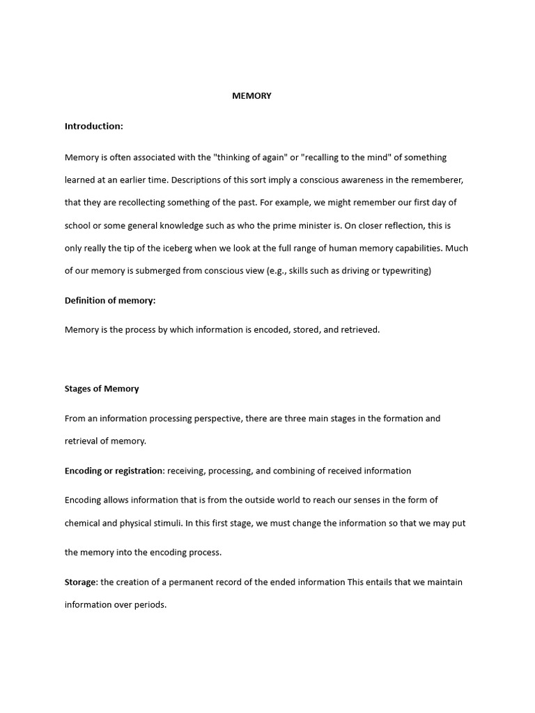 Memory Notes | PDF | Memory | Recall (Memory)