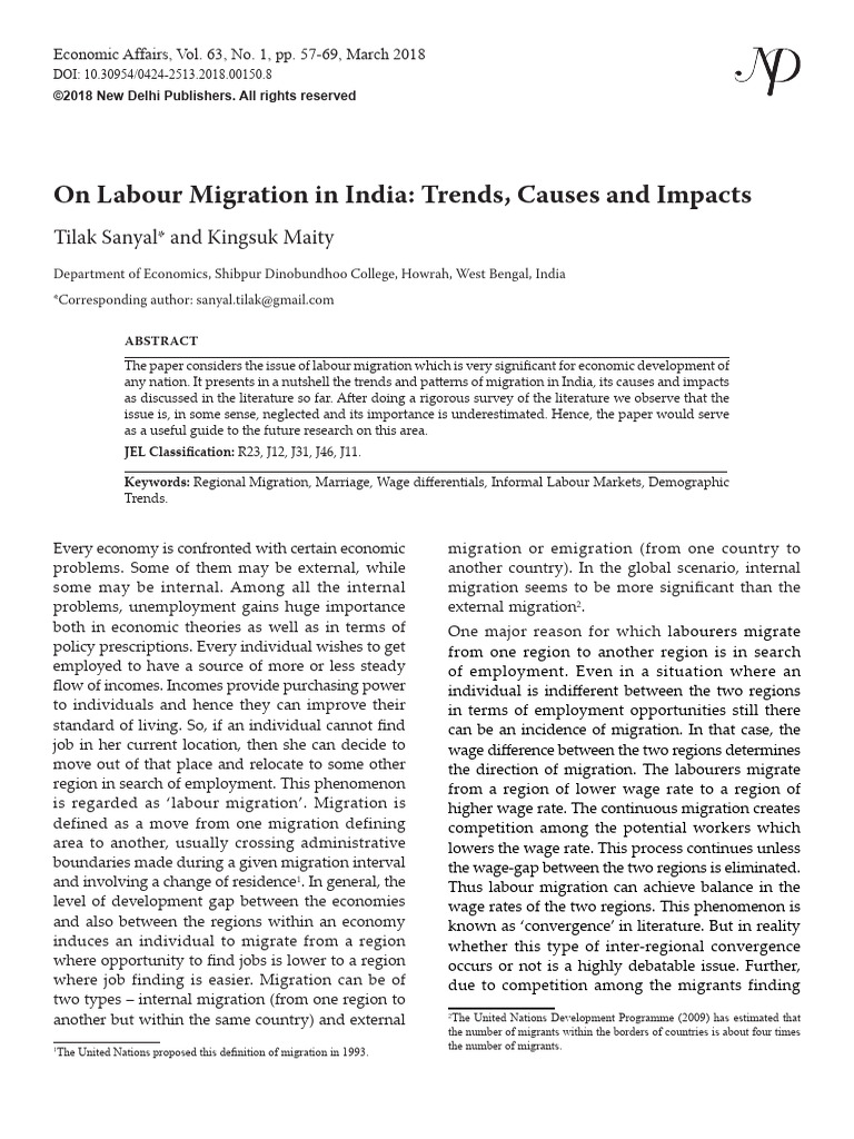 On Labour Migration in India - Trends, Causes and Impacts | PDF | Human ...