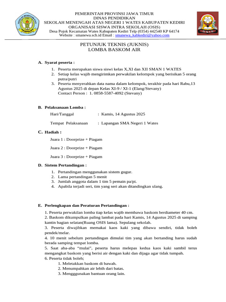 Petunjuk Lomba Baskom Air 2025 | PDF