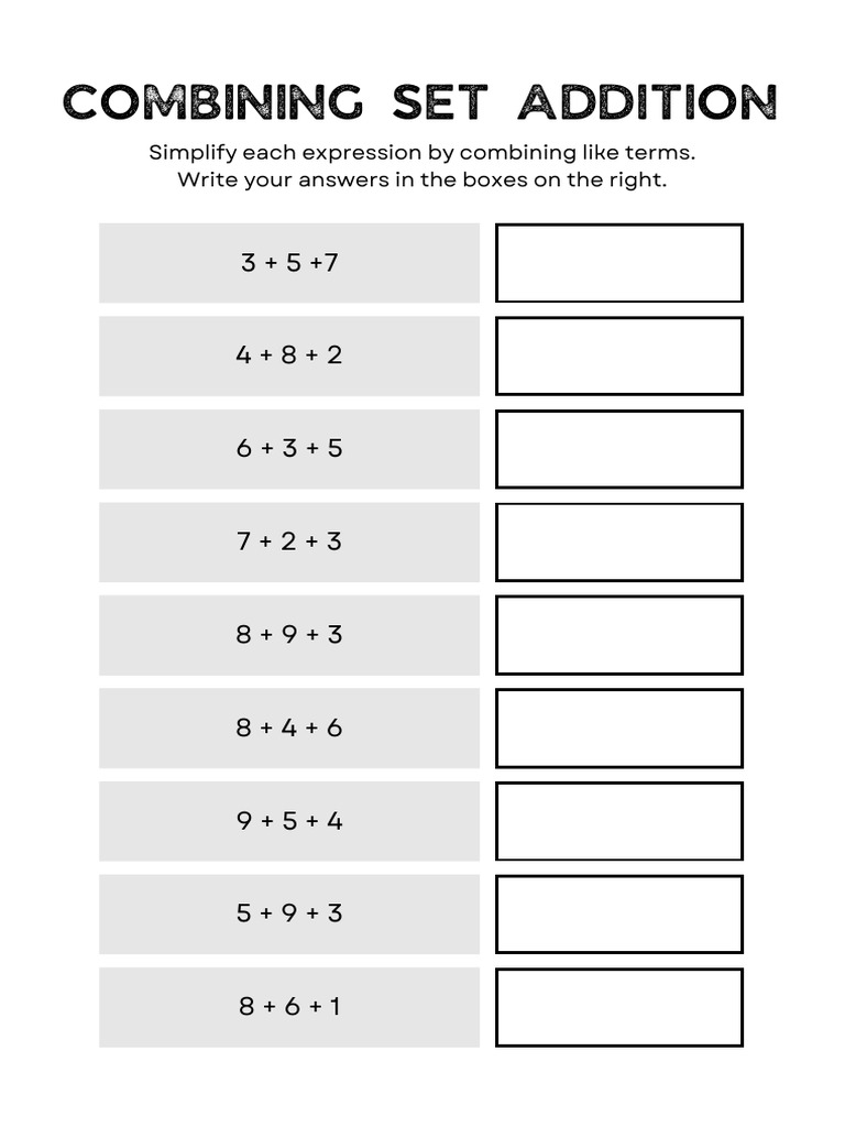 Blue White Simple Combining Like Terms Worksheet | PDF