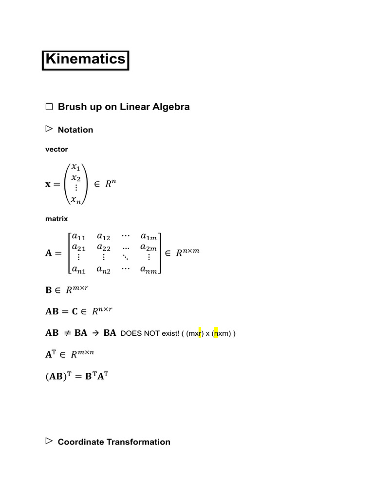 Kinematics and Linear Algebra Concepts | PDF | Kinematics | Equations