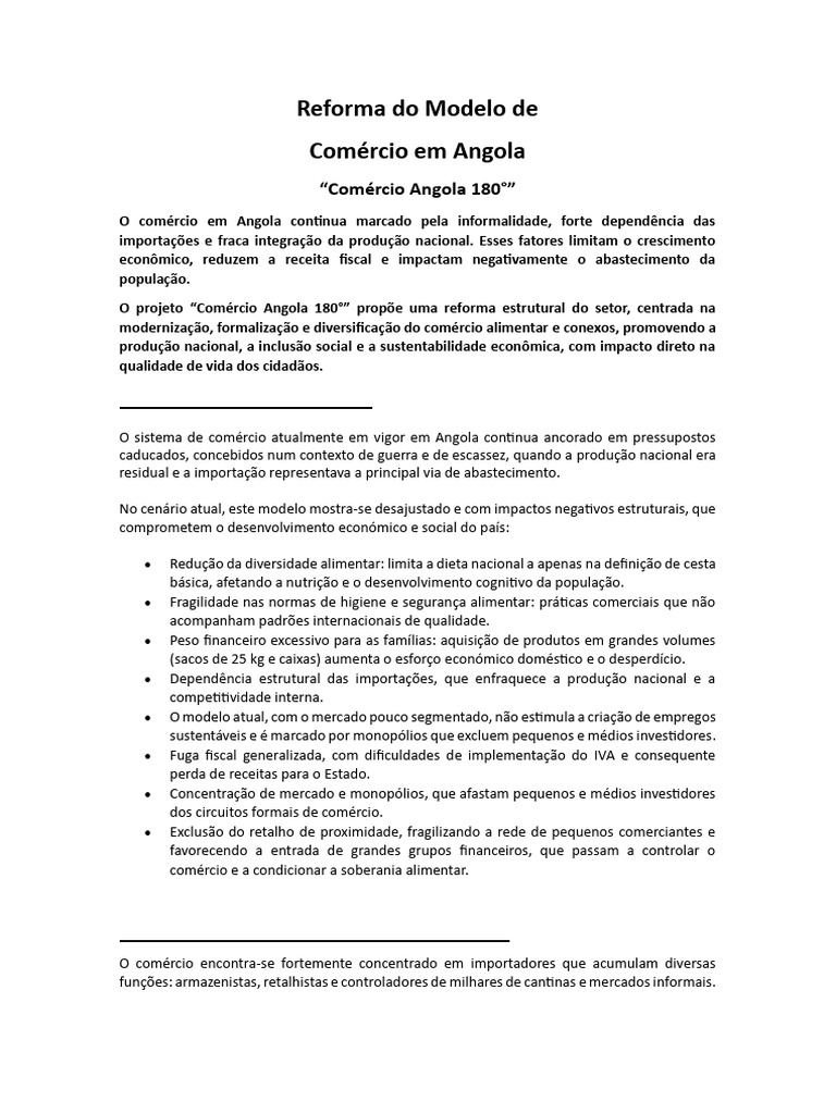 Reforma do Comércio em Angola: Proposta 180° | PDF | Angola | Economia