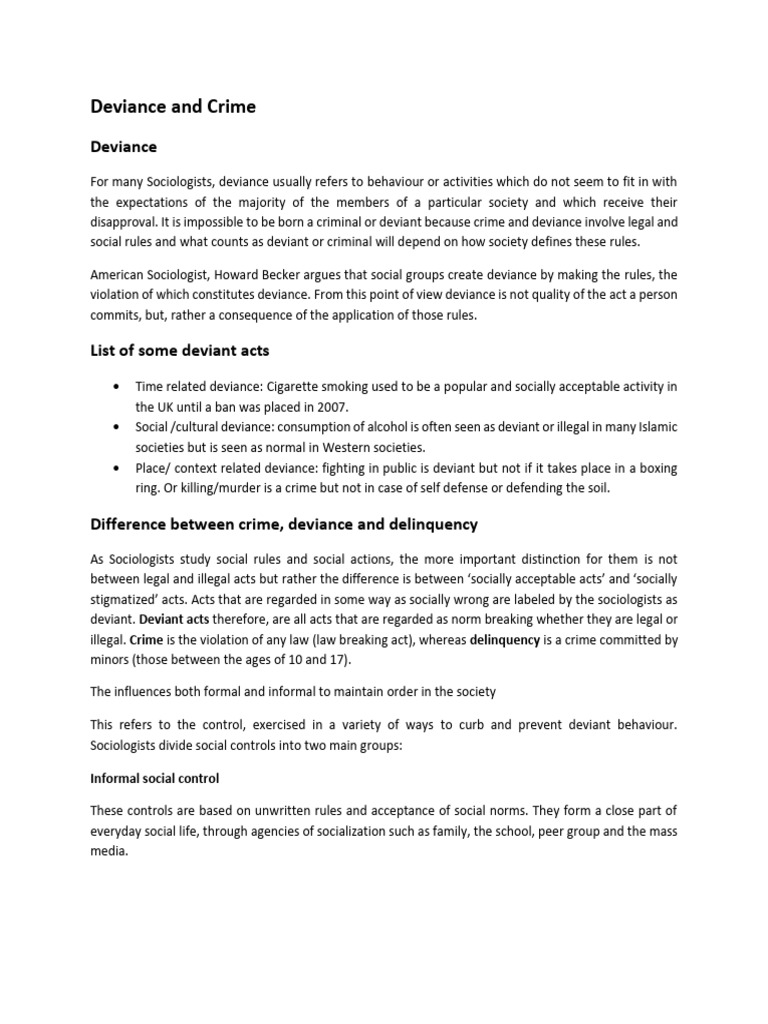 Deviance and Crime Notes | PDF | Deviance (Sociology) | Crimes