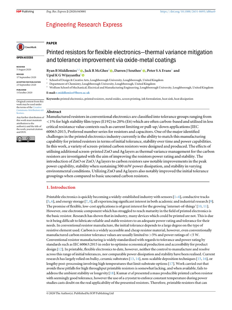 Printed Resistors For Flexible Electronics - Therm | PDF | Resistor ...