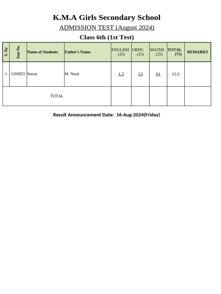 Admissions Test 2024-25 (New) | PDF
