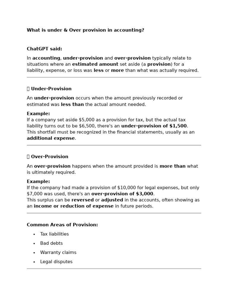Understanding Under & Over Provisioning | PDF | Expense | Taxes