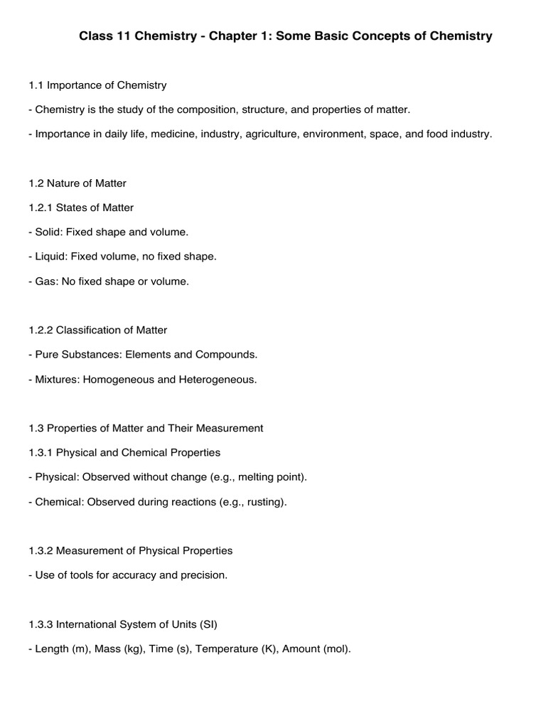 Class 11 Chemistry Chapter 1 Notes | PDF | Mole (Unit) | Chemistry