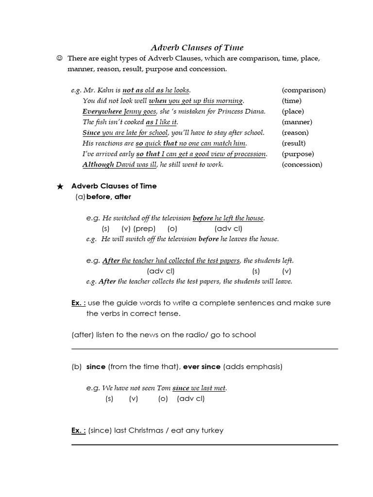 Adverb Clauses of Time - Student | PDF | Adverb | Language Mechanics