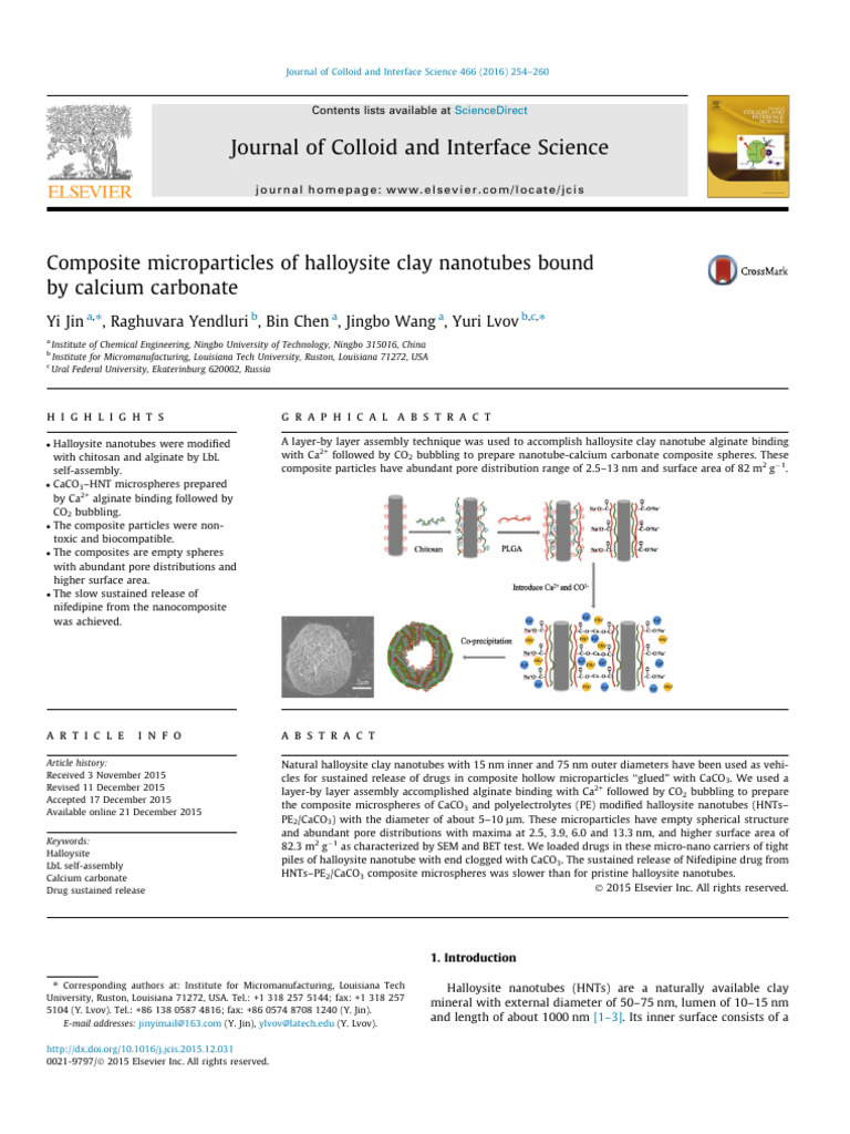 Composite Microparticles of Halloysite Clay Nanotubes Bound by CaCO3 ...