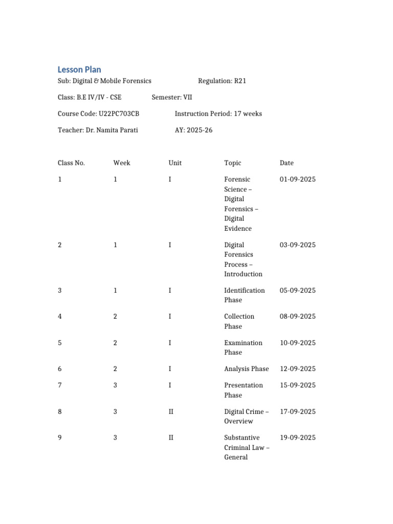 Digital & Mobile Forensics Lesson Plan | PDF | Forensic Science ...