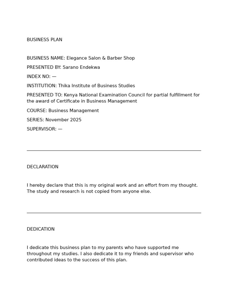 Elegance Salon & Barber Shop Plan | PDF | Hairstyle | Revenue