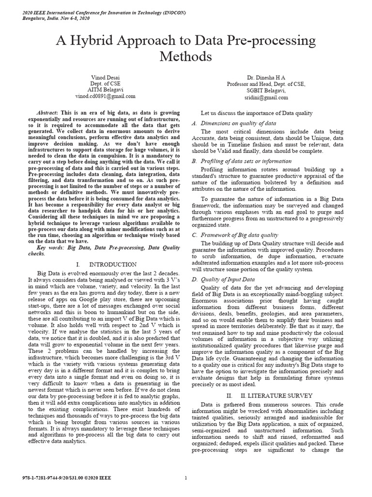 A Hybrid Approach To Data Pre-Processing Methods | PDF | Big Data | Statistics
