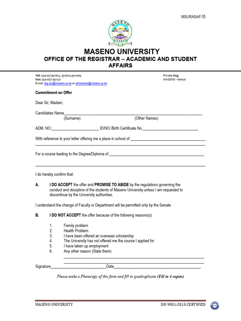 Student Acceptance Form 2025 | PDF