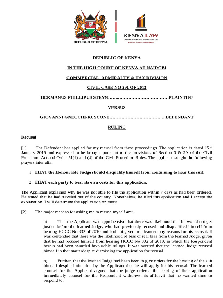 Hermanus Phillipus Steyn V Giovanni GnecchiRuscone 2015KEHC2212 (KLR ...