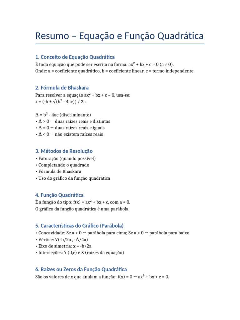 Equação e Função Quadrática: Guia Completo | PDF