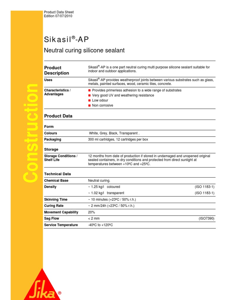 Sikasil - AP: Neutral Curing Silicone Sealant | PDF | Relative Humidity ...