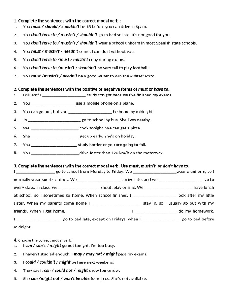 Modal Verbs Practice Exercises | PDF