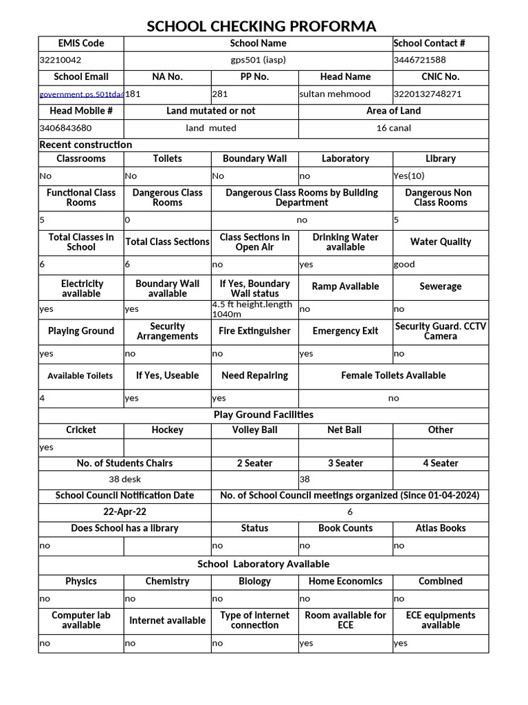 School Checking Proforma-1 | PDF