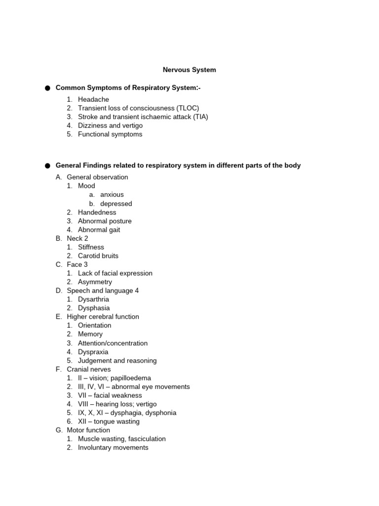 Nervous System Examination Guide | PDF | Coma | Neurology