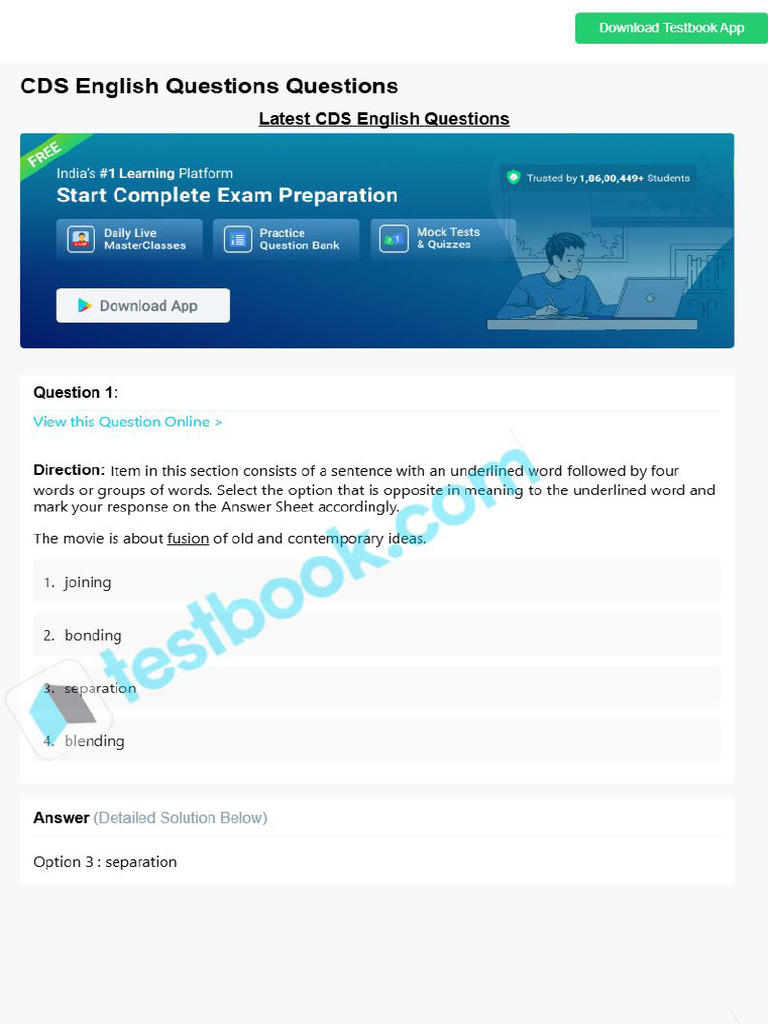 Cds English Questions 649c35cc1c09f40b574391af | PDF