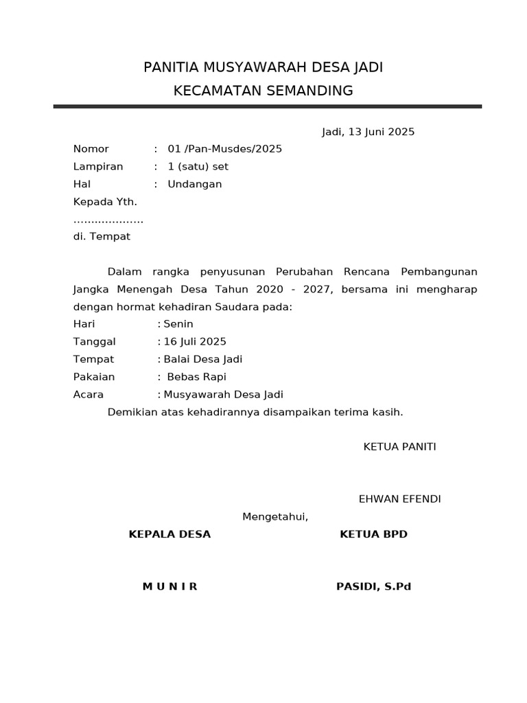 Surat Undangan Musdes | PDF