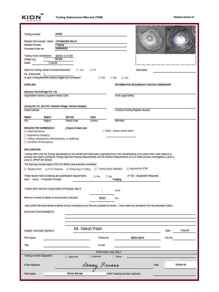 Tooling Submission Warrant Overview | PDF
