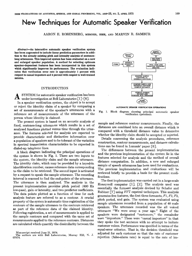 New Techniques For Automatic Speaker Verification | PDF | Correlation And Dependence | Experiment