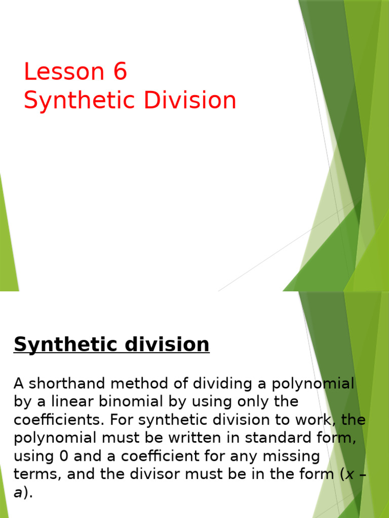 Lesson 6 Synthetic Division | PDF