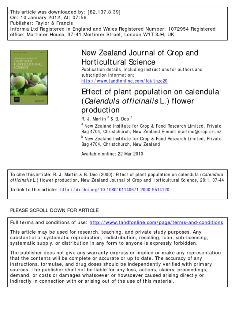New Zealand Journal of Crop and Horticultural Science | PDF | Landscape ...