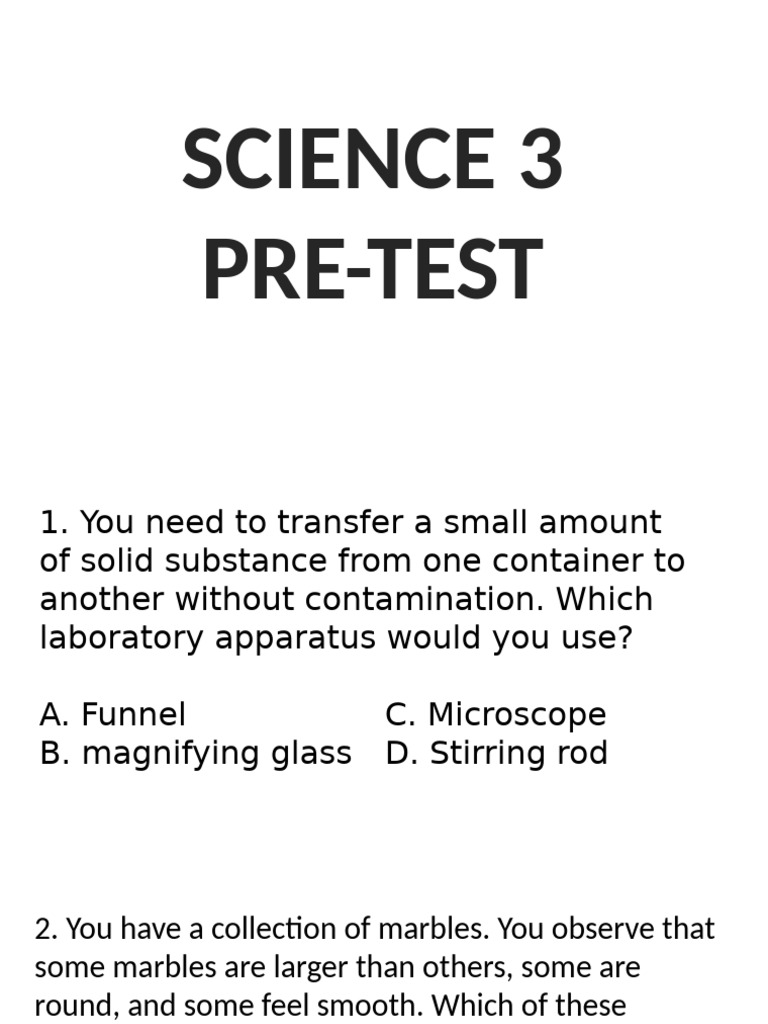 Science Pre-Test for Grade 3 Students | PDF | Taste | Plants