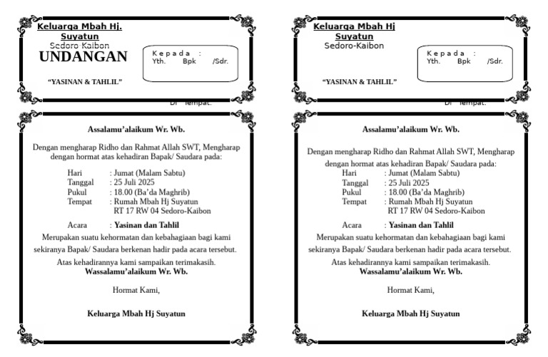 Undangan Yasinan | PDF