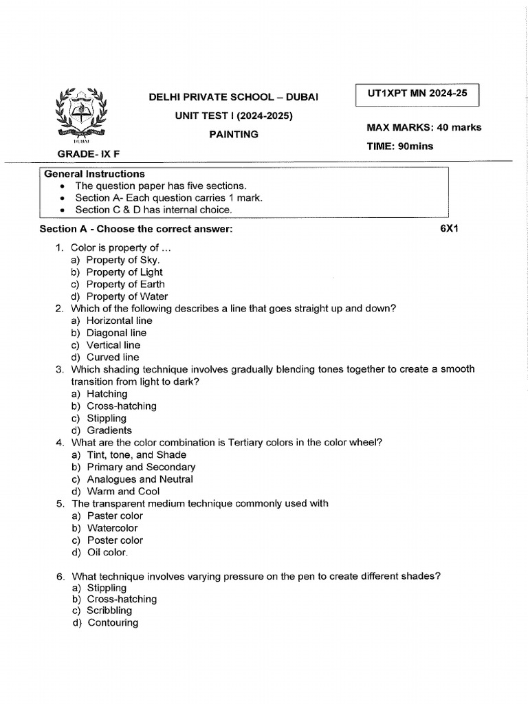 2024 - 25 Ut1 Grade 9 Sub Panting | PDF