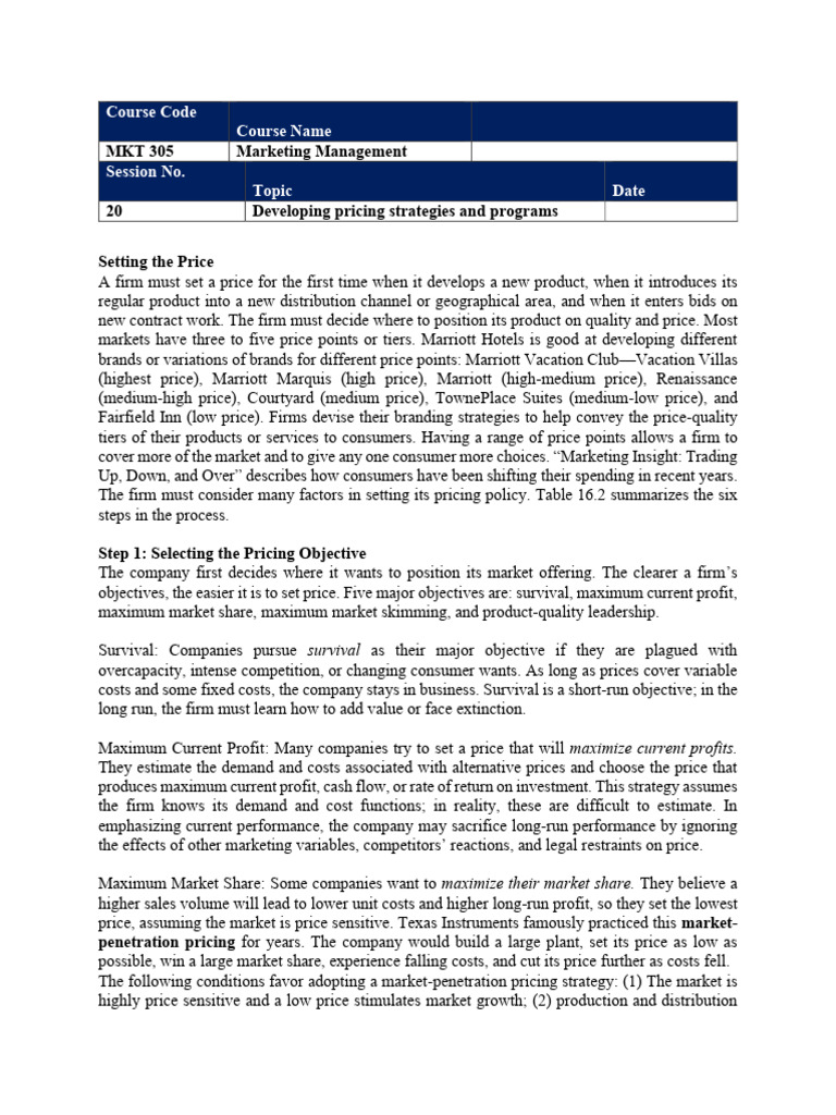 Lecture 20 - Developing Pricing Strategies and Programs | PDF | Demand | Pricing