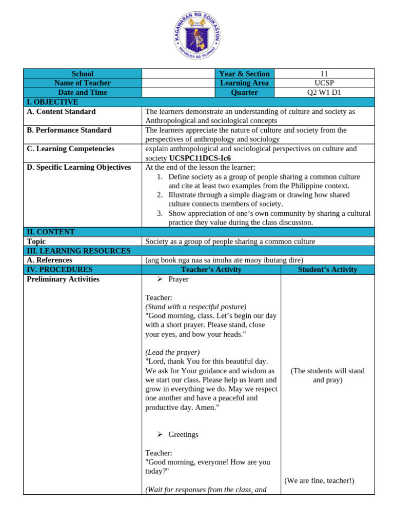 Ate Jen2x Detailed Lesson Plan - UCSP - Q2 W1 D1 | PDF | Teachers | Prayer