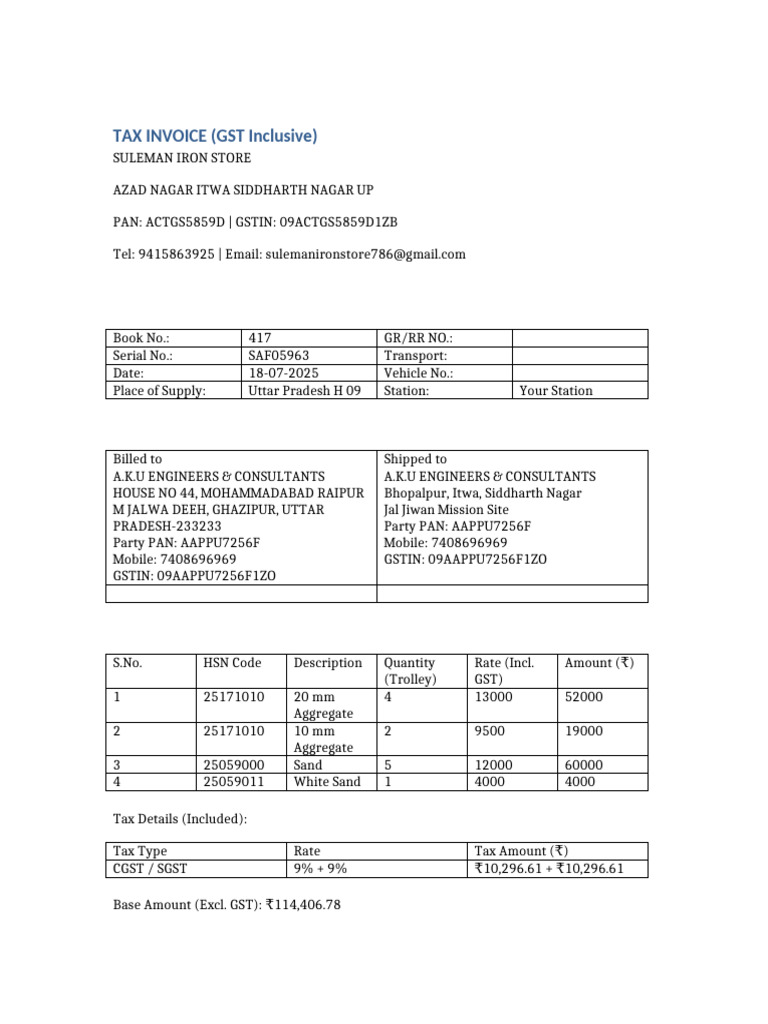 Inclusive GST Invoice With Payment Status | PDF