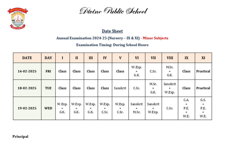 Datesheet For Annual Exam 2024-25 I-IX & XI Minor Subjects-1 | PDF
