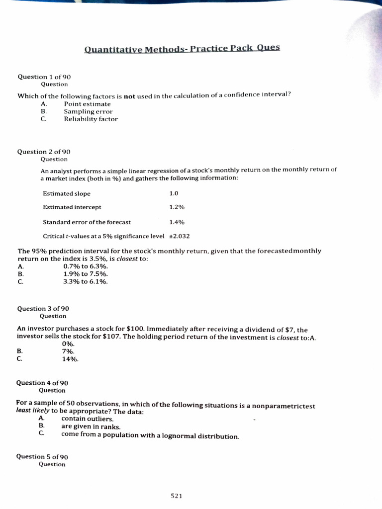 Financial Analysis Practice Questions | PDF | Errors And Residuals ...