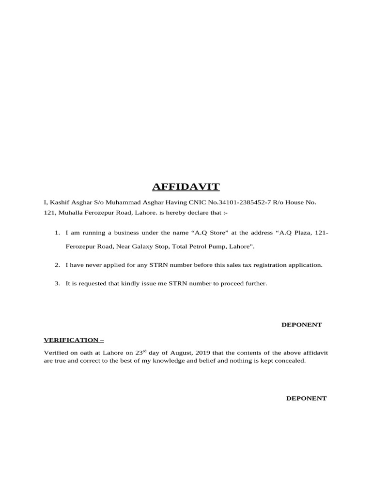 Affidavit for STRN Registration Request | PDF