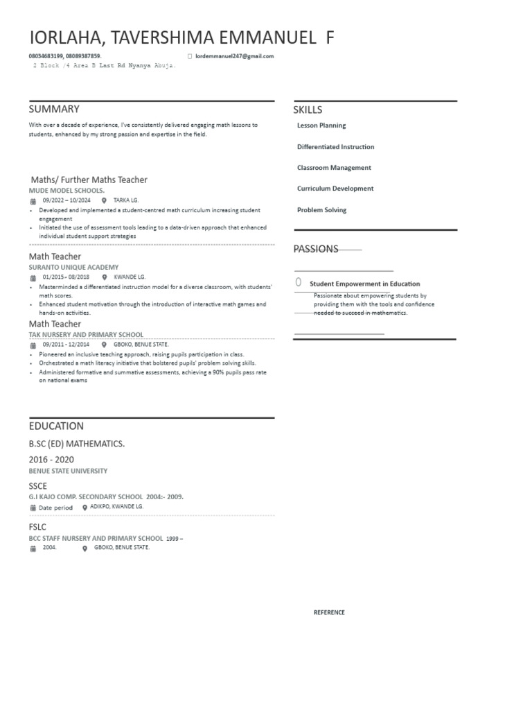 Iorlaha Tavershima Emmanuel Resume | PDF | Differentiated Instruction ...