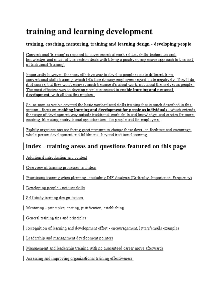 Training and Learning Development | PDF | Mentorship | Learning Styles