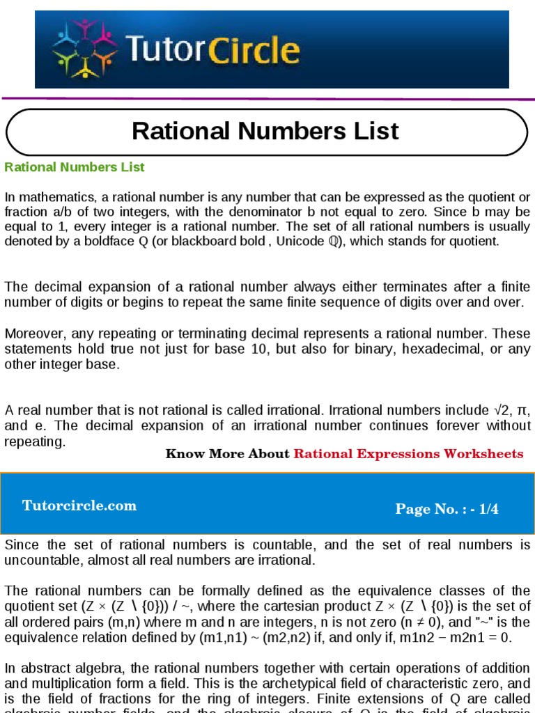 Rational Numbers List | PDF | Rational Number | Real Number