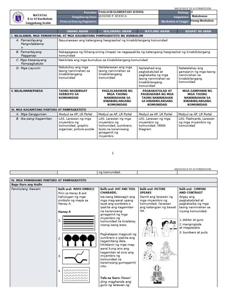 DLL Matatag Makabansa 2 q1 w5 | PDF