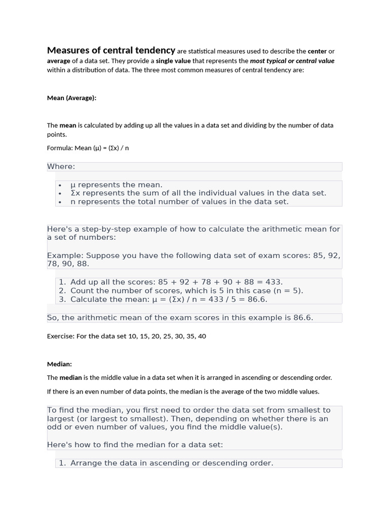 Chapter 3 - Measures of Central Tendency | PDF | Mode (Statistics ...