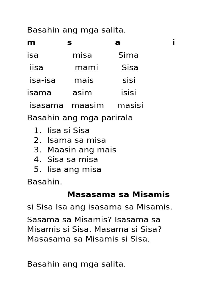 Basahin Ang Mga Salita M S A I o | PDF